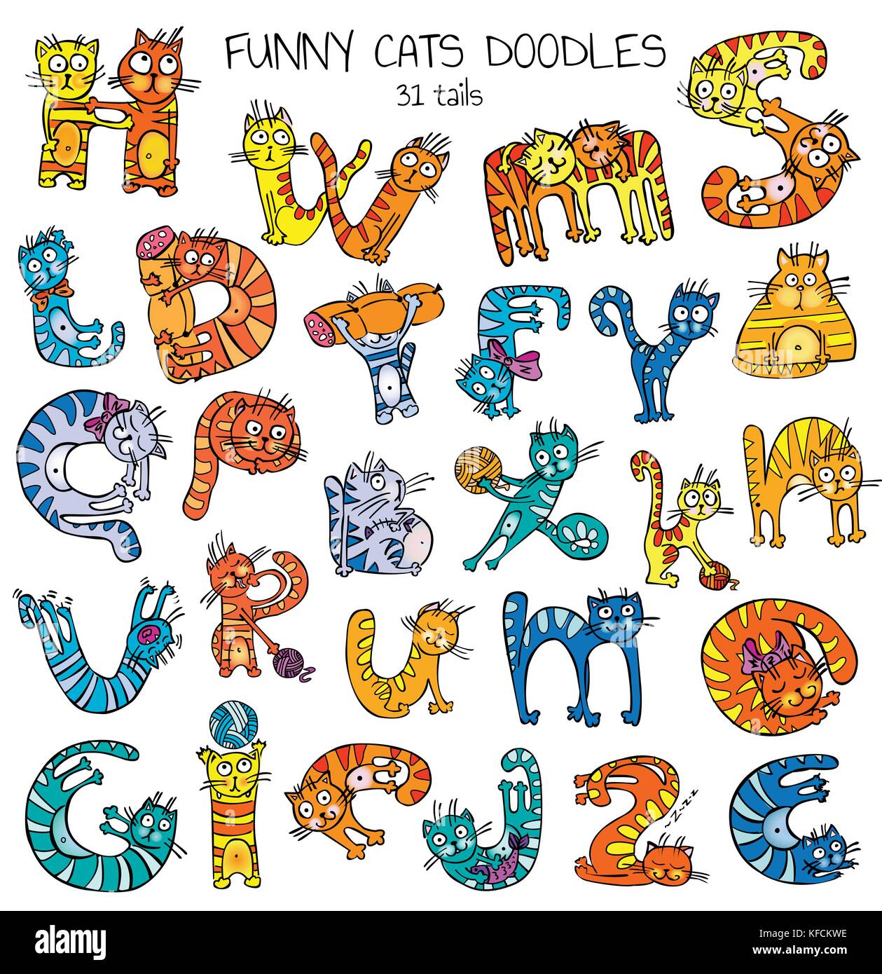 funny cats doodles set, color Stock Vector Image & Art - Alamy