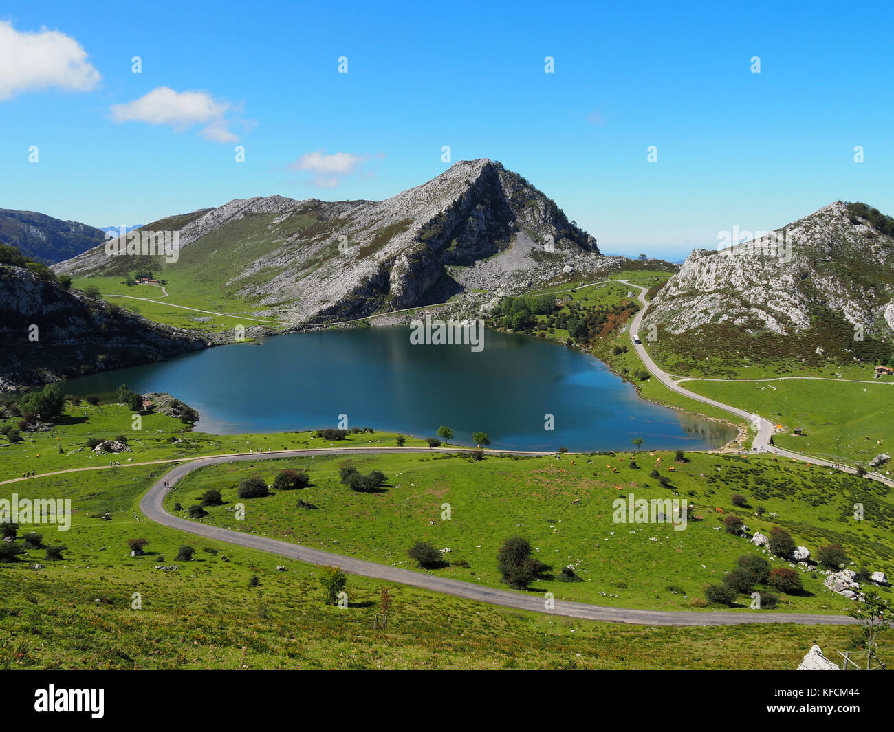 View of Lake Enol at Lakes of Covadonga in Asturias, Spain Stock Photo ...