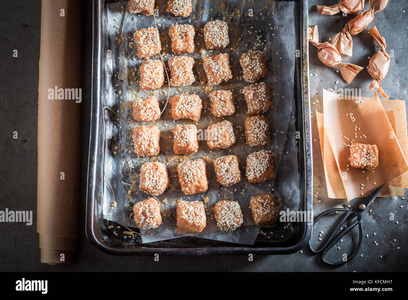 Sweet homemade fudge made of milk and sesame Stock Photo - Alamy