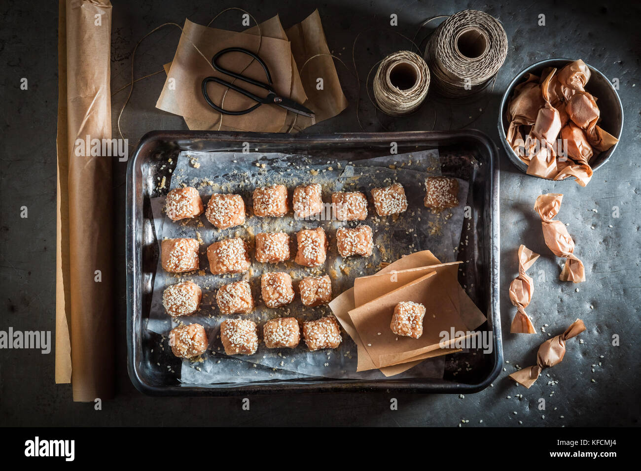 Tasty homemade fudge made of milk and sesame Stock Photo - Alamy