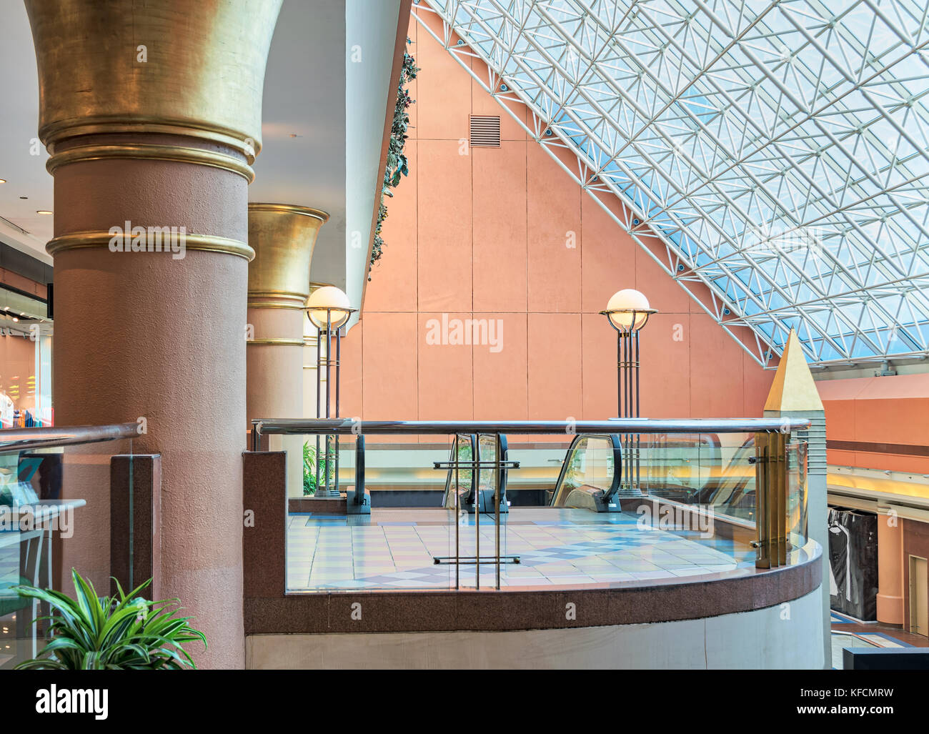 Modern shopping mall interior with glass balustrade transparent glass ...