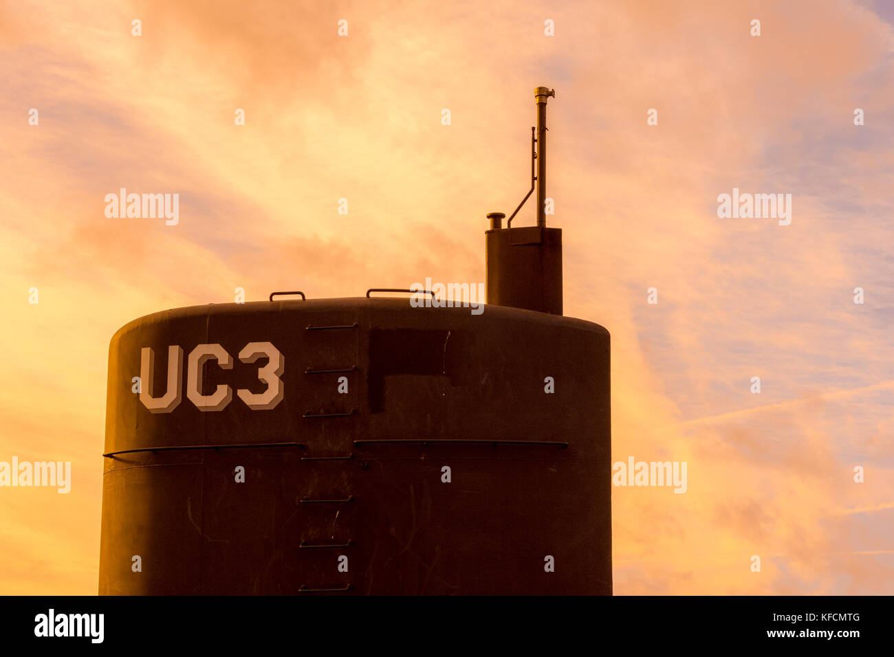 Tower of the submarine UC3 in the sunset. Kim Wall was murdered on ...