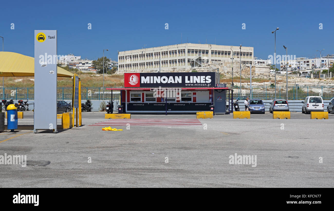 PIRAEUS, GREECE - MAY 04: Ferry Ticket Office in Piraeus on MAY 04 ...