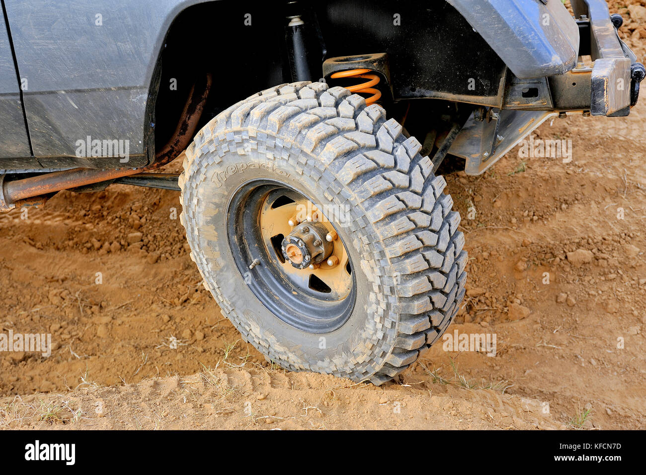 A big wheel of off-road car in close up Stock Photo - Alamy
