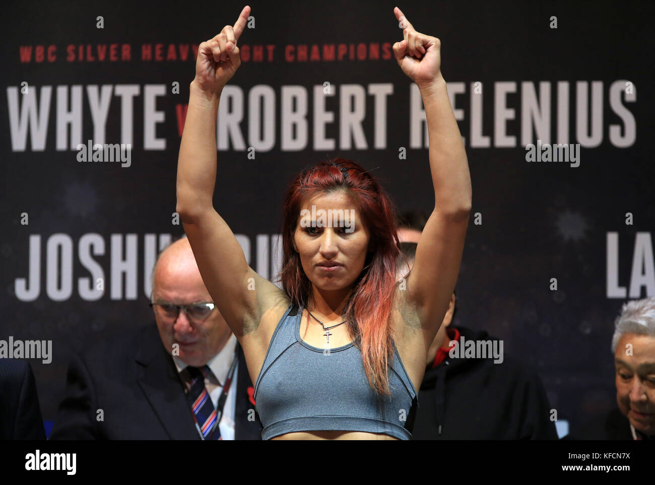 Anahi Sanchez during the weigh-in at Motorpoint Arena Cardiff. PRESS ...