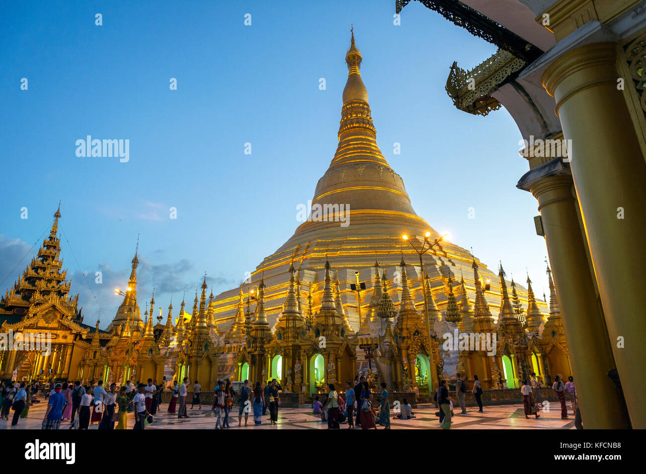 Myanmar (formerly Burma). Yangon. (Rangoon). People at Shwedagon Pagoda ...