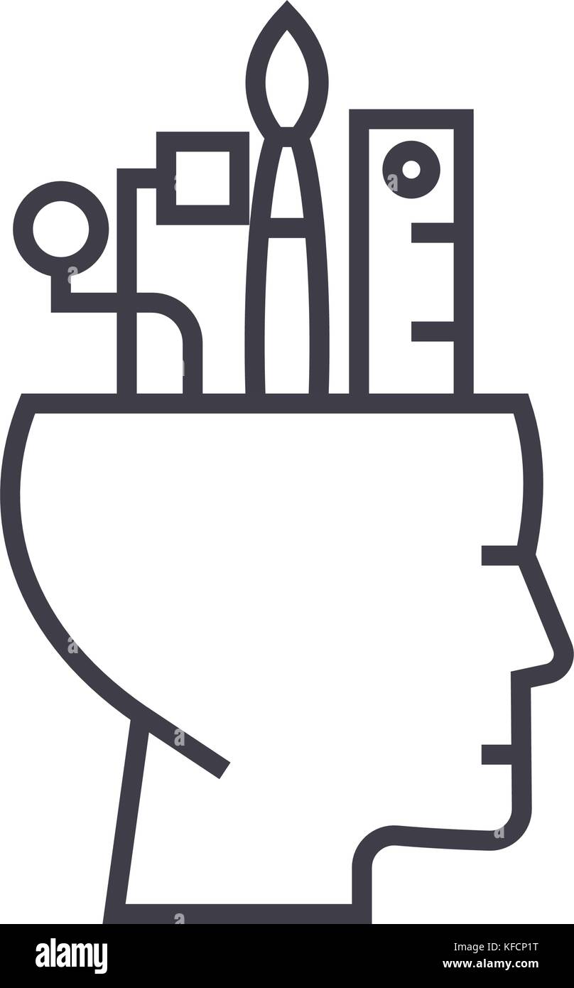 art thinking concept vector thin line icon, symbol, sign, illustration ...