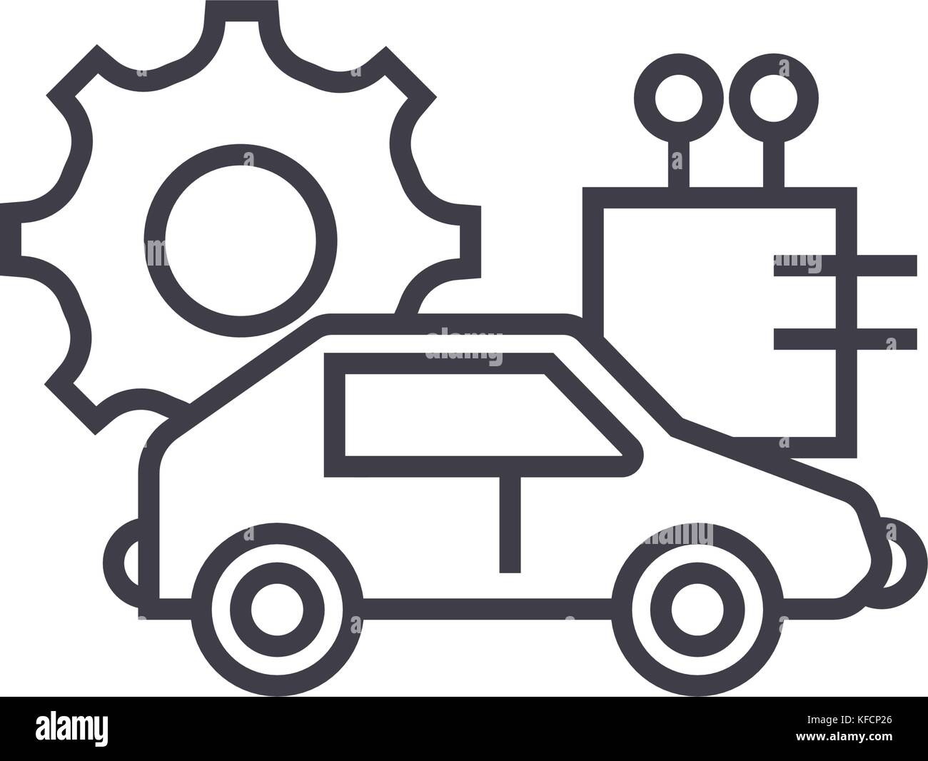 automated car concept vector thin line icon, symbol, sign, illustration ...