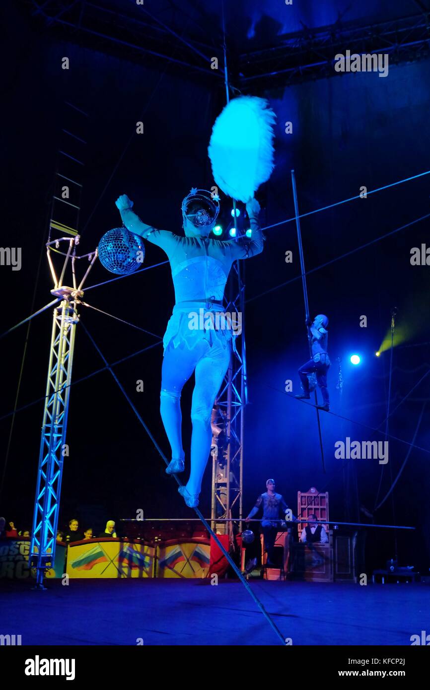 circus performers tight rope walkers Stock Photo - Alamy