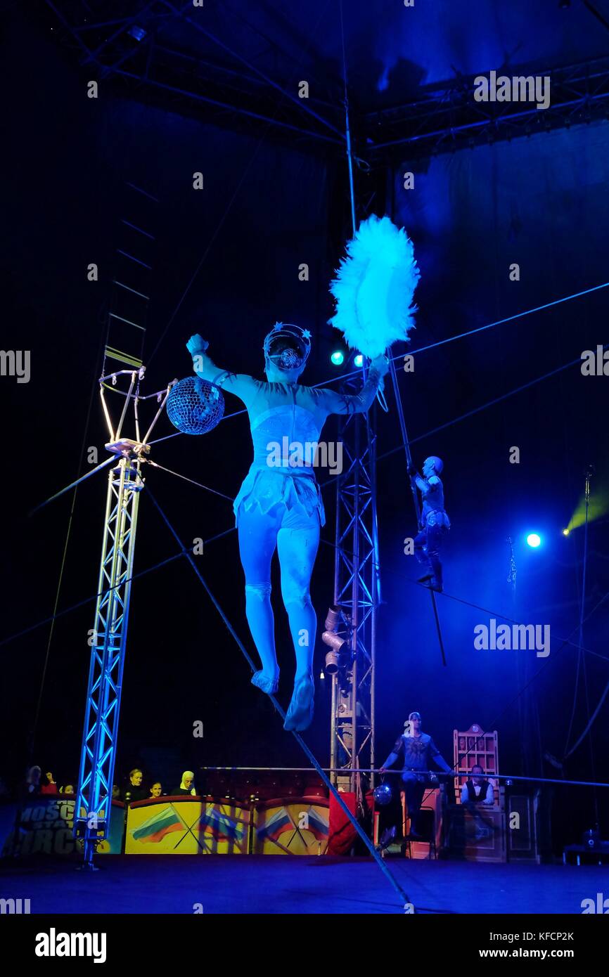 circus performers tight rope walkers Stock Photo - Alamy