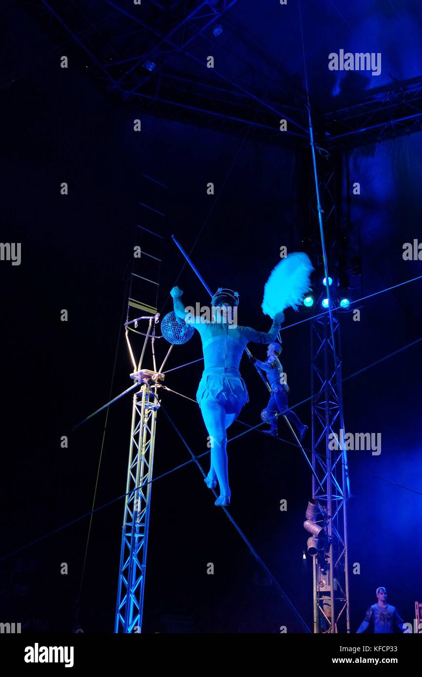 circus performers tight rope walkers Stock Photo - Alamy