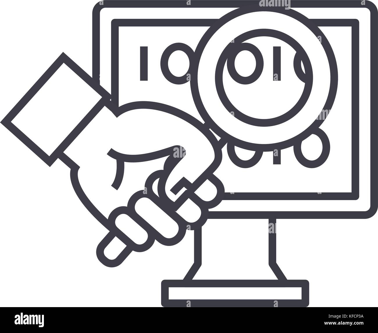 computer diagnostics concept vector thin line icon, symbol, sign, illustration on isolated ...