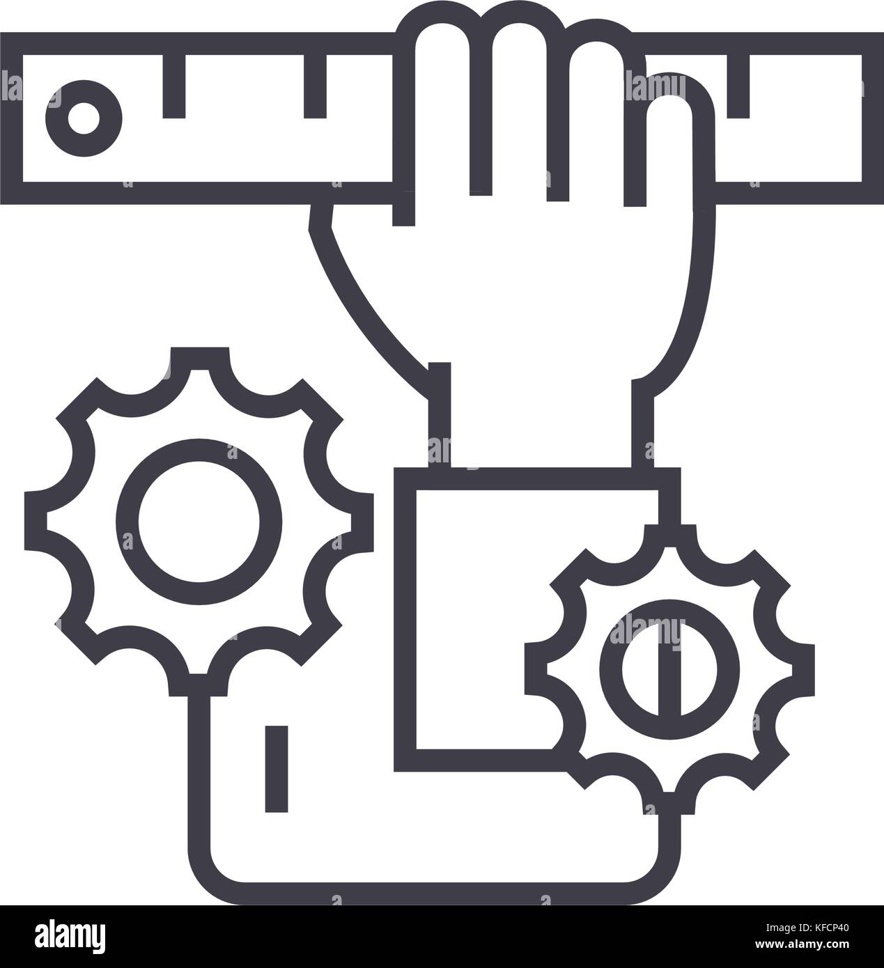development, hand with ruler concept vector thin line icon, symbol ...