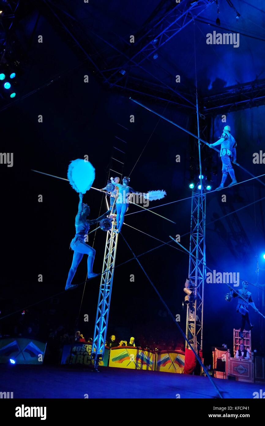 circus performers tight rope walkers Stock Photo - Alamy