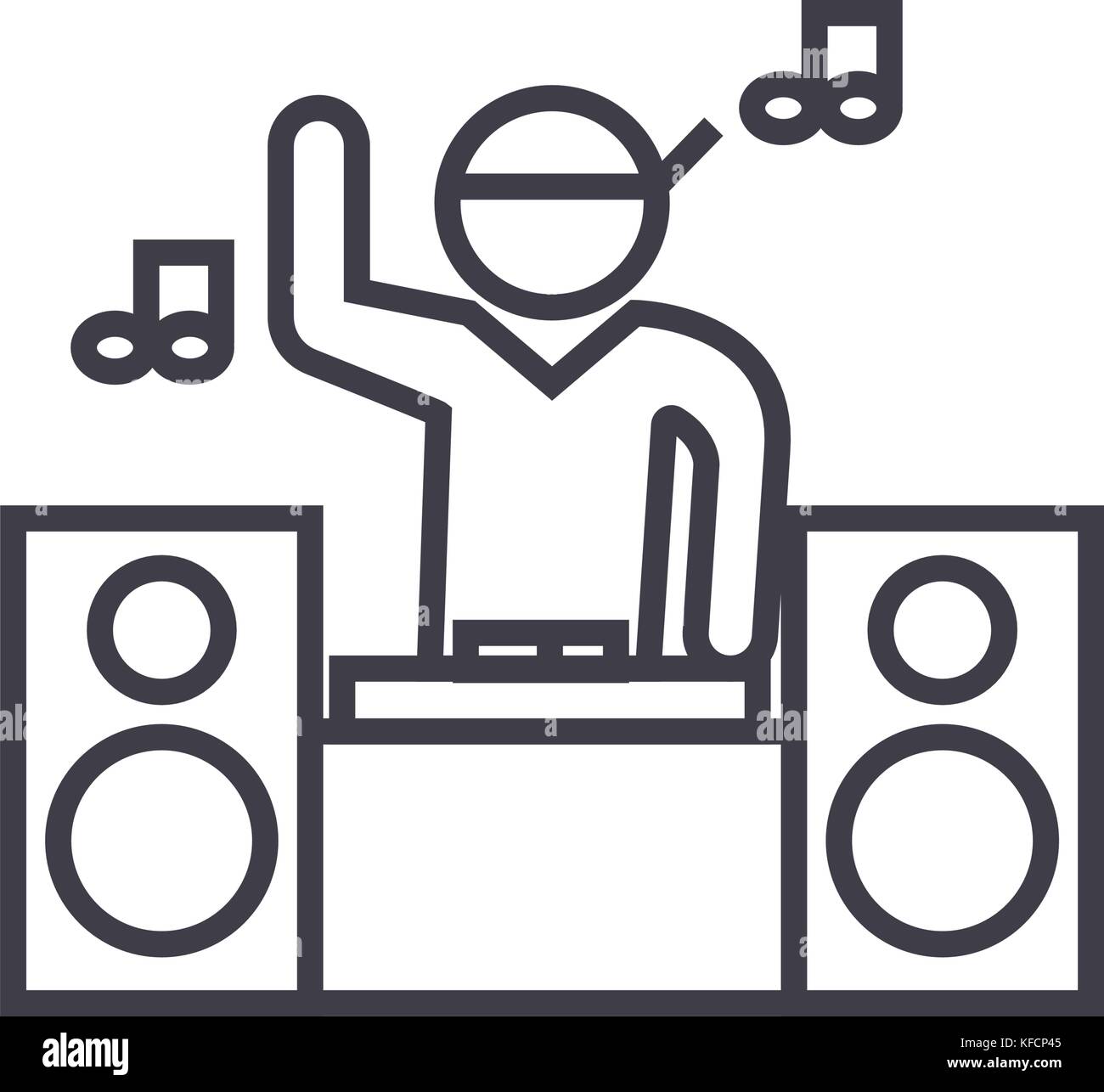dj playing mix concept vector thin line icon, symbol, sign ...