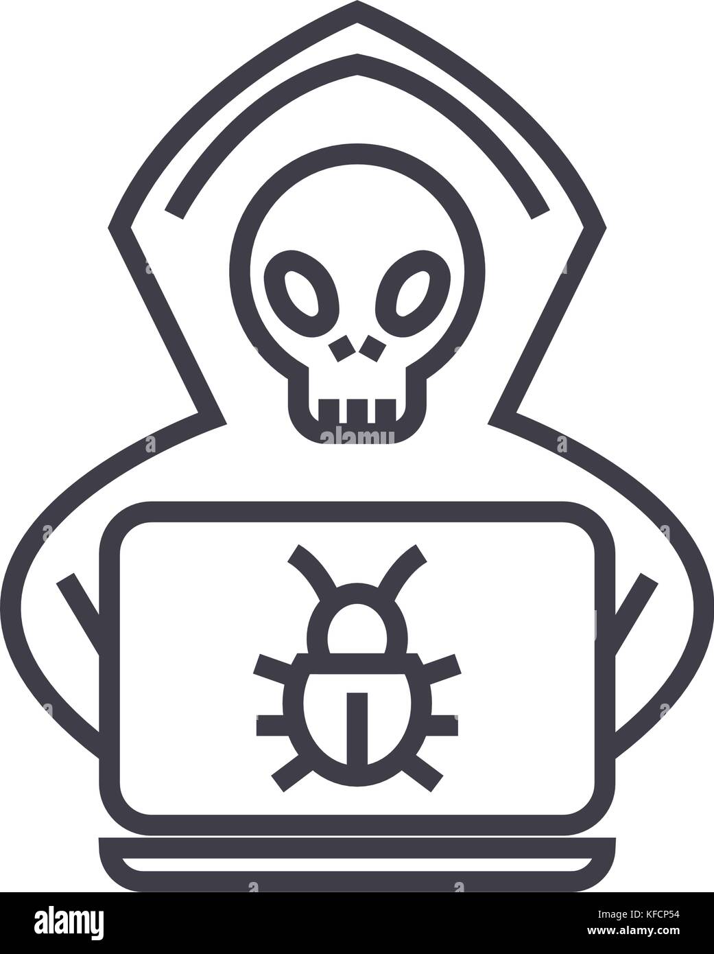 hacker concept vector thin line icon, symbol, sign, illustration on ...