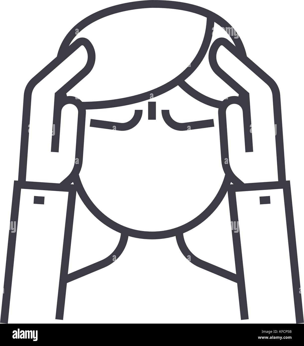 headache concept vector thin line icon, symbol, sign, illustration on ...