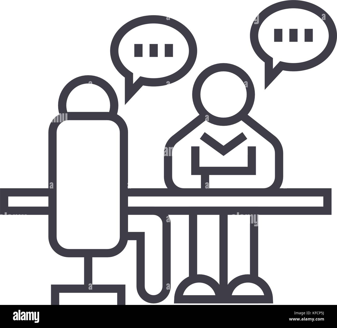 interview, office discussion concept vector thin line icon, symbol ...