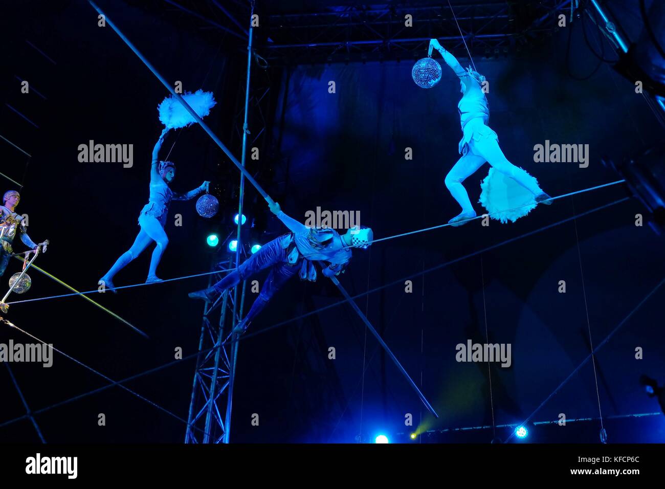 circus performers tight rope walkers Stock Photo - Alamy
