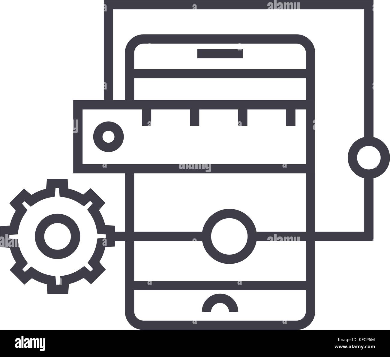 mobile application development concept vector thin line icon, symbol ...