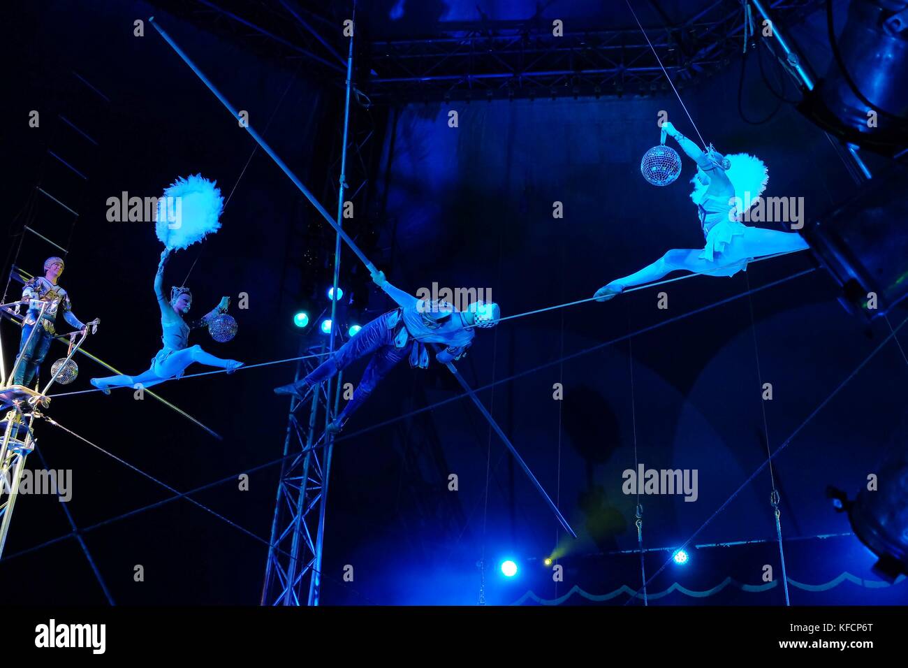 circus performers tight rope walkers Stock Photo - Alamy