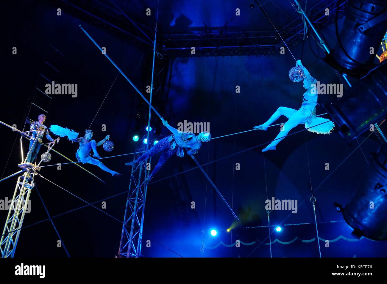 circus performers tight rope walkers Stock Photo - Alamy