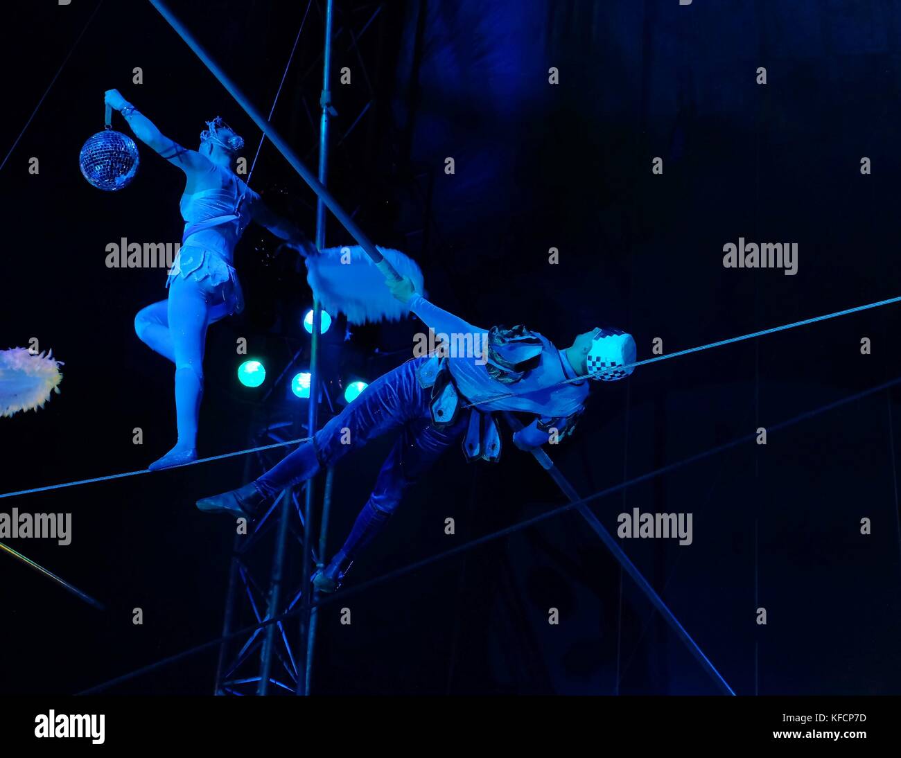circus performers tight rope walkers Stock Photo - Alamy