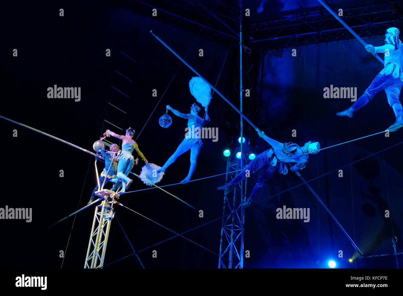 circus performers tight rope walkers Stock Photo - Alamy