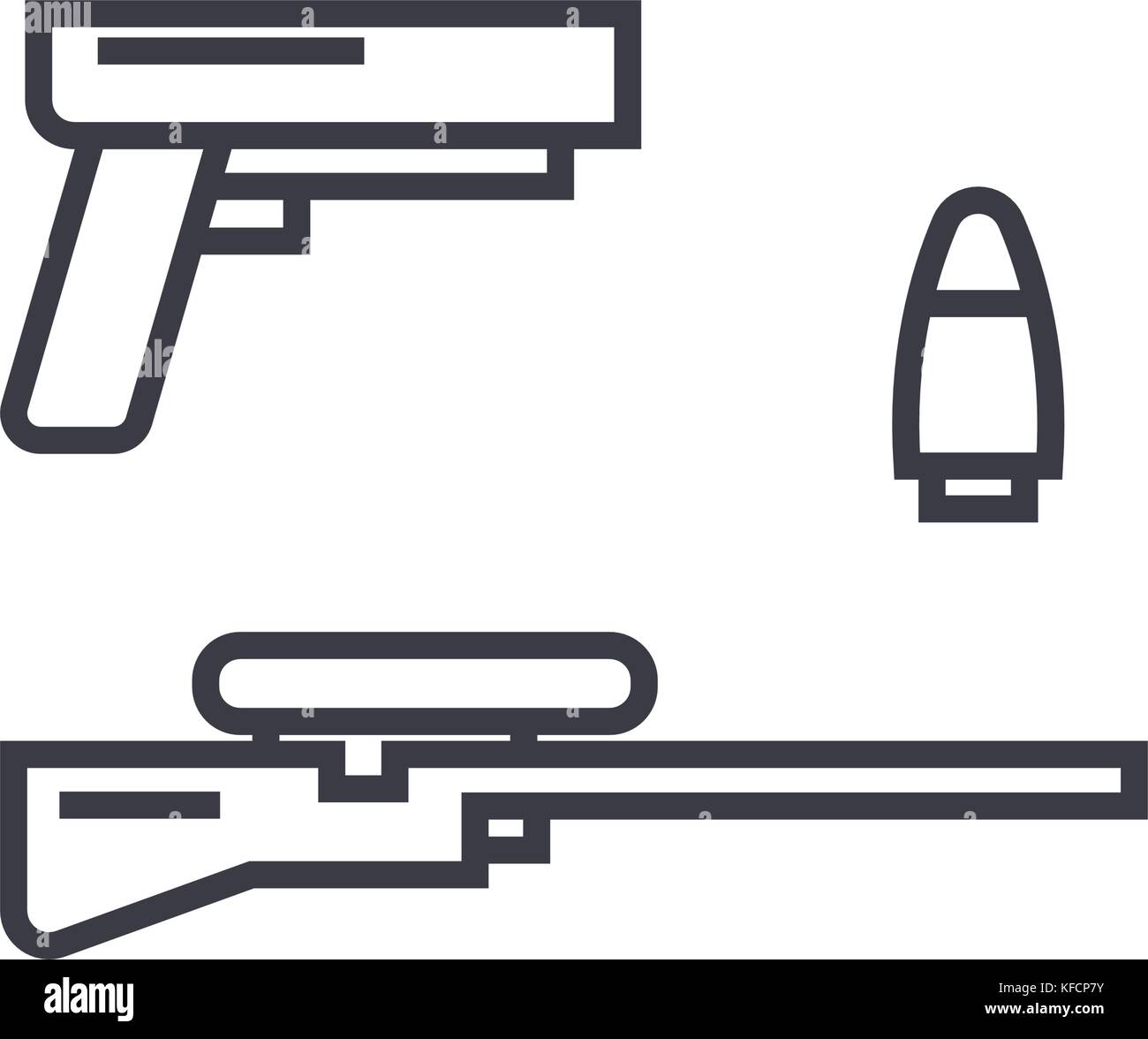 shooter game, gun, rifle, bullet concept vector thin line icon, symbol ...