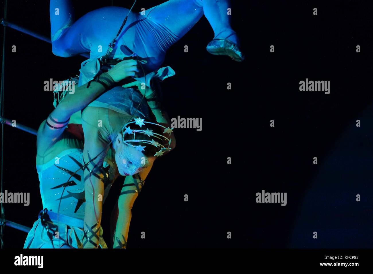 circus performers tight rope walkers acrobatics Stock Photo - Alamy