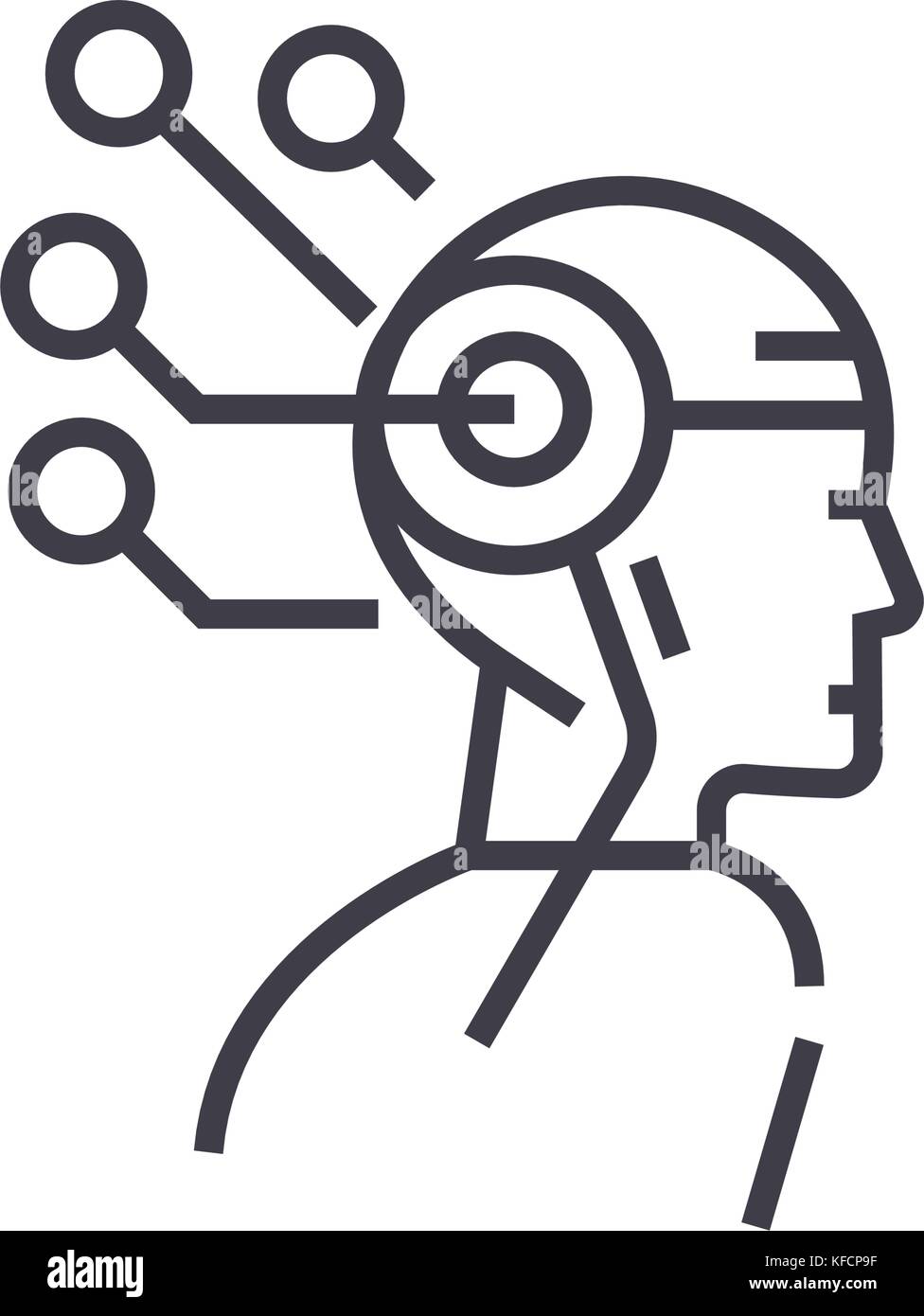 artificial intelligence head thinking concept vector thin line icon ...