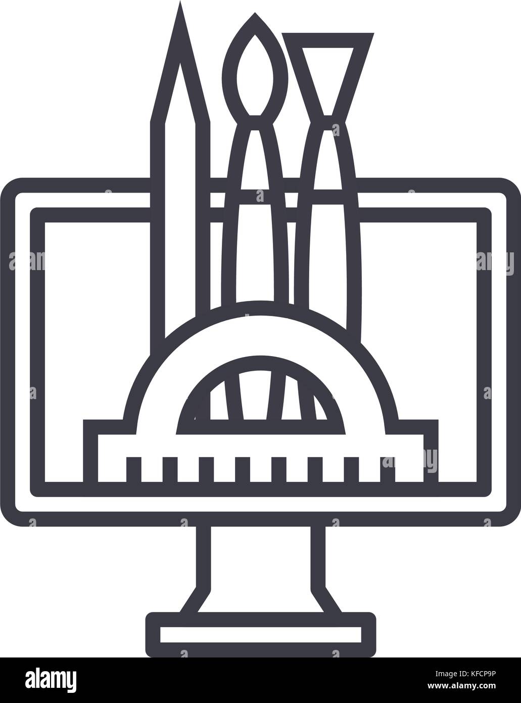 digital art, pen, brush, computer concept vector thin line icon, symbol ...
