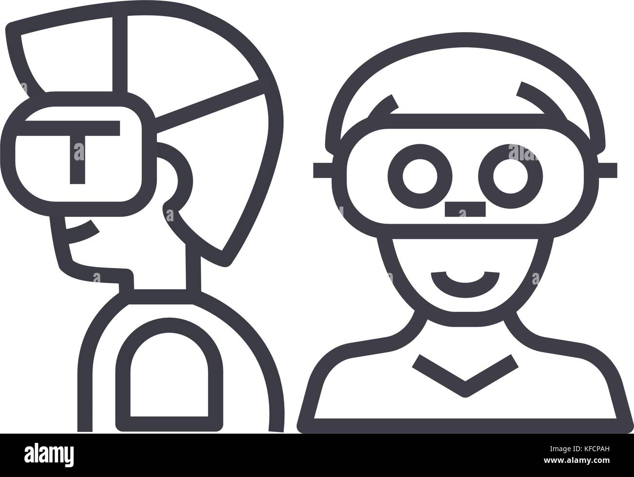 people with virtual reality headset concept vector thin line icon ...