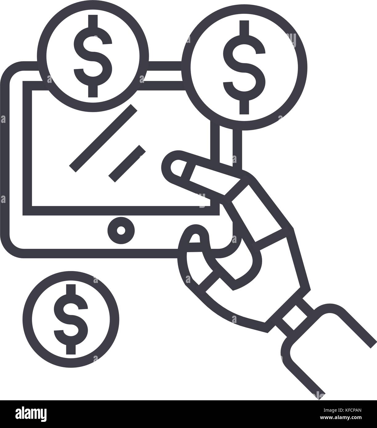 robot hand, tablet with money, artificial intelligence finance concept ...