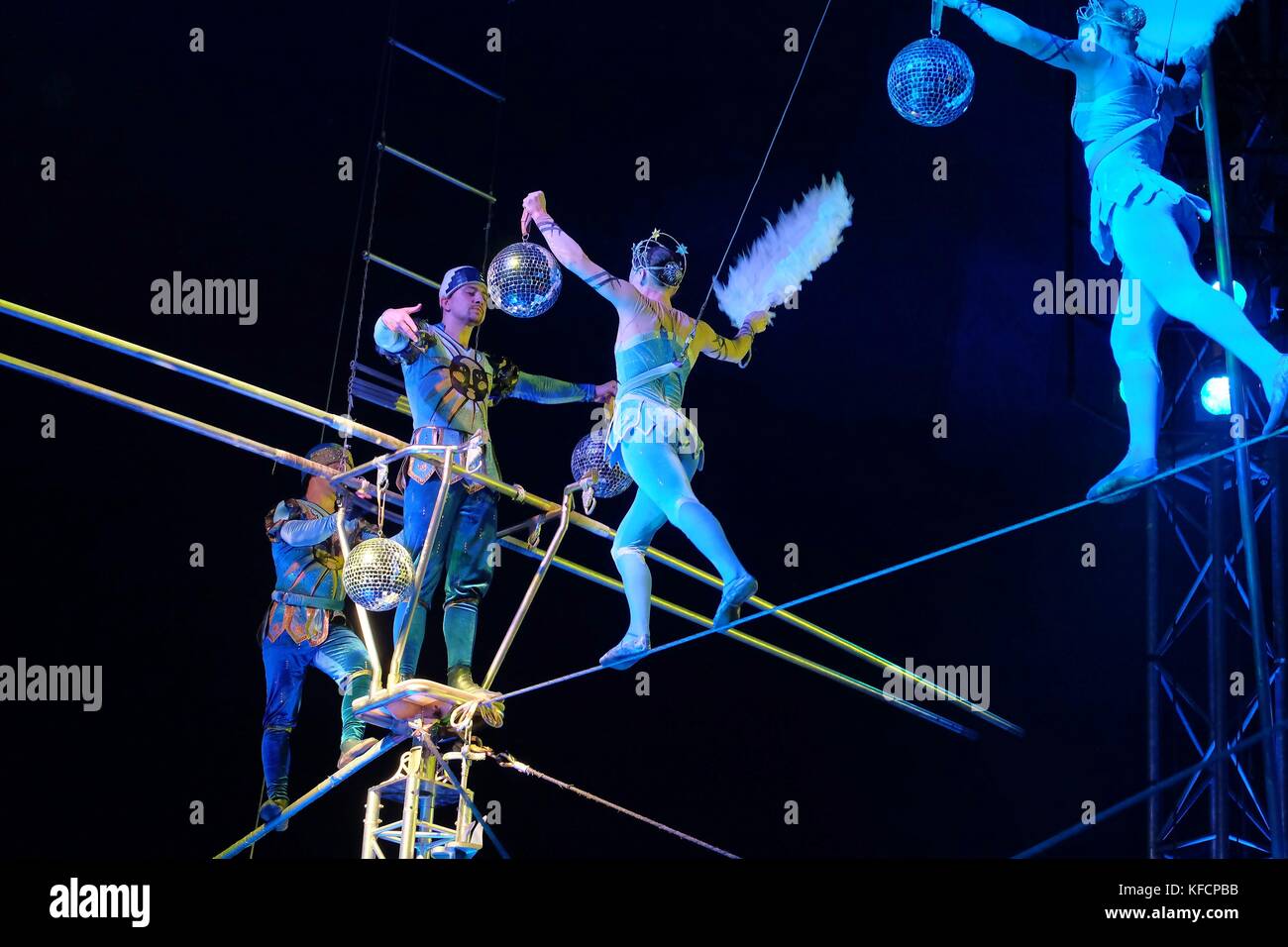 circus performers tight rope walkers Stock Photo - Alamy