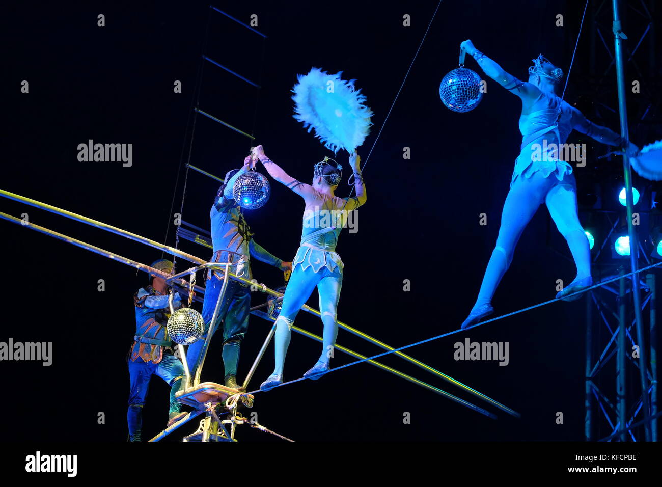 circus performers tight rope walkers Stock Photo - Alamy