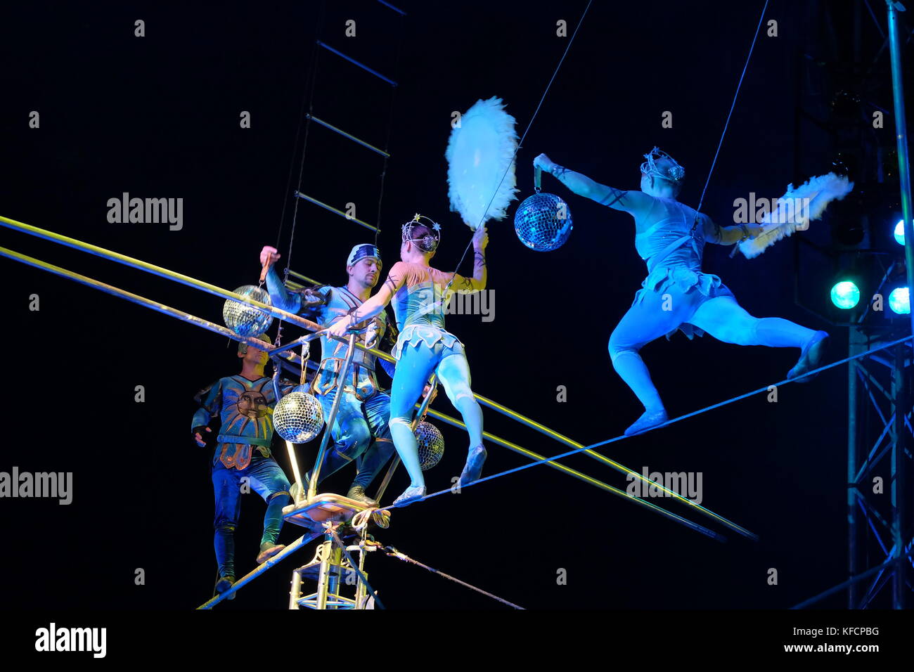 circus performers tight rope walkers Stock Photo - Alamy