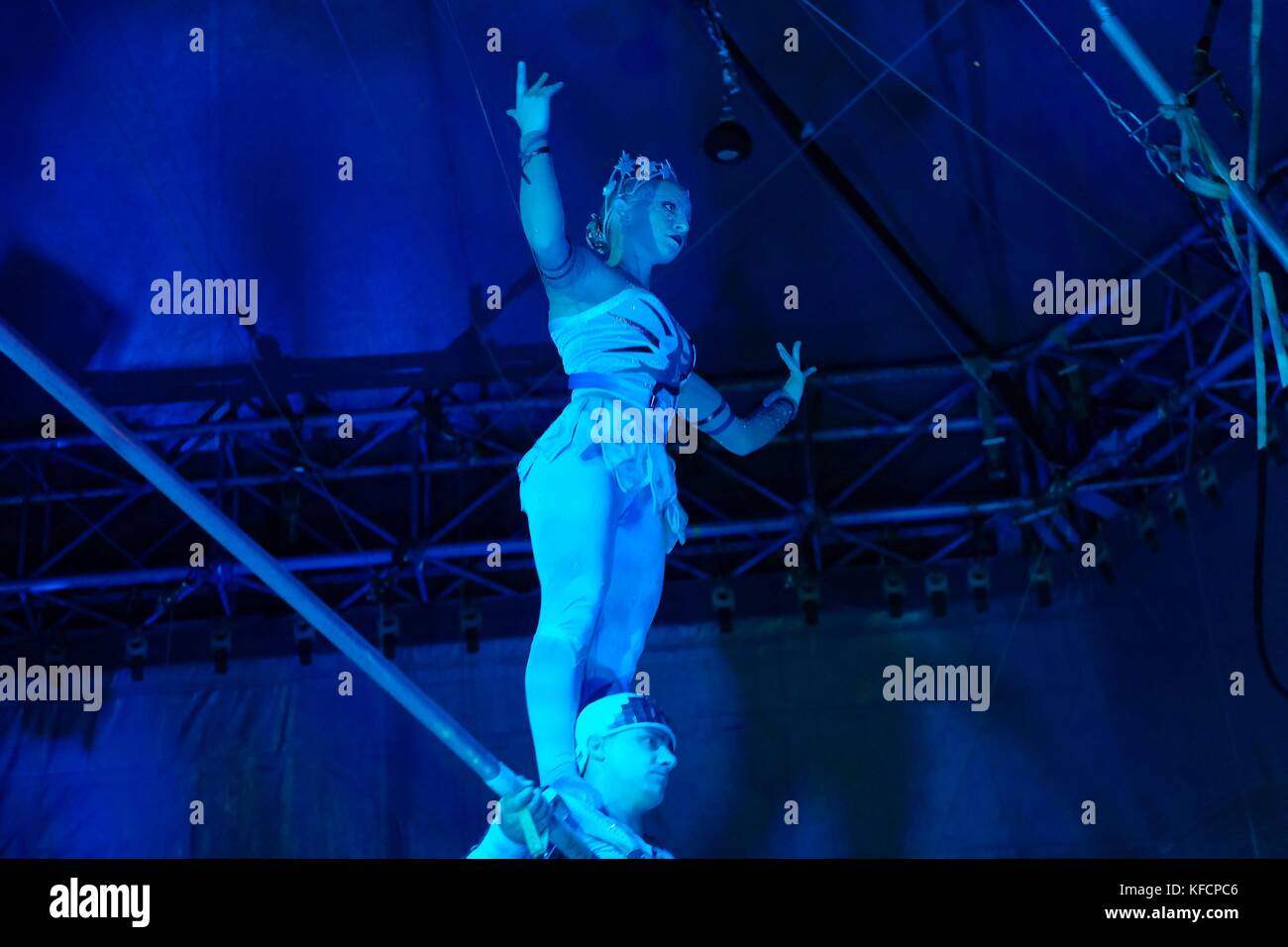 circus performers tight rope walker Stock Photo - Alamy