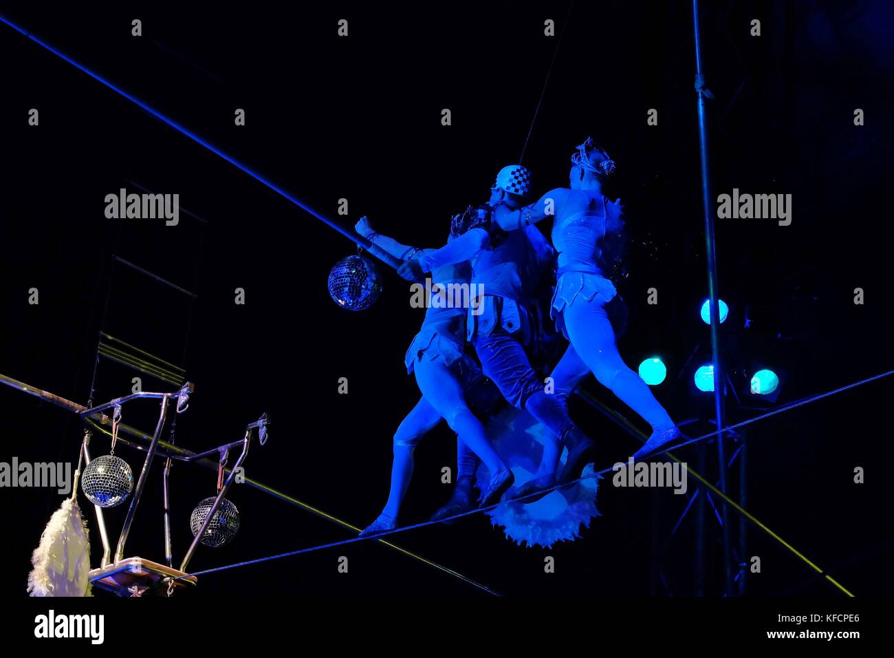 circus performers tight rope walkers Stock Photo - Alamy