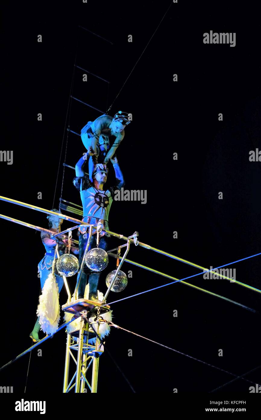 circus performers tight rope walker Stock Photo - Alamy