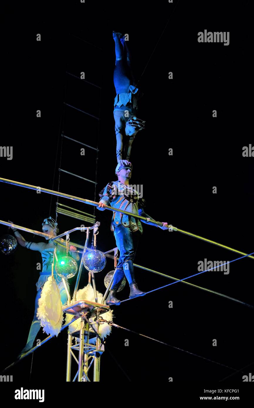 circus performers tight rope walker Stock Photo - Alamy