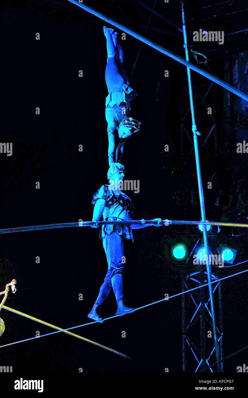 circus performers tight rope walker Stock Photo - Alamy