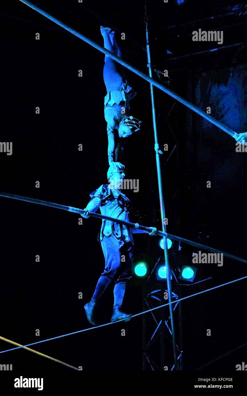 circus performers tight rope walker Stock Photo - Alamy