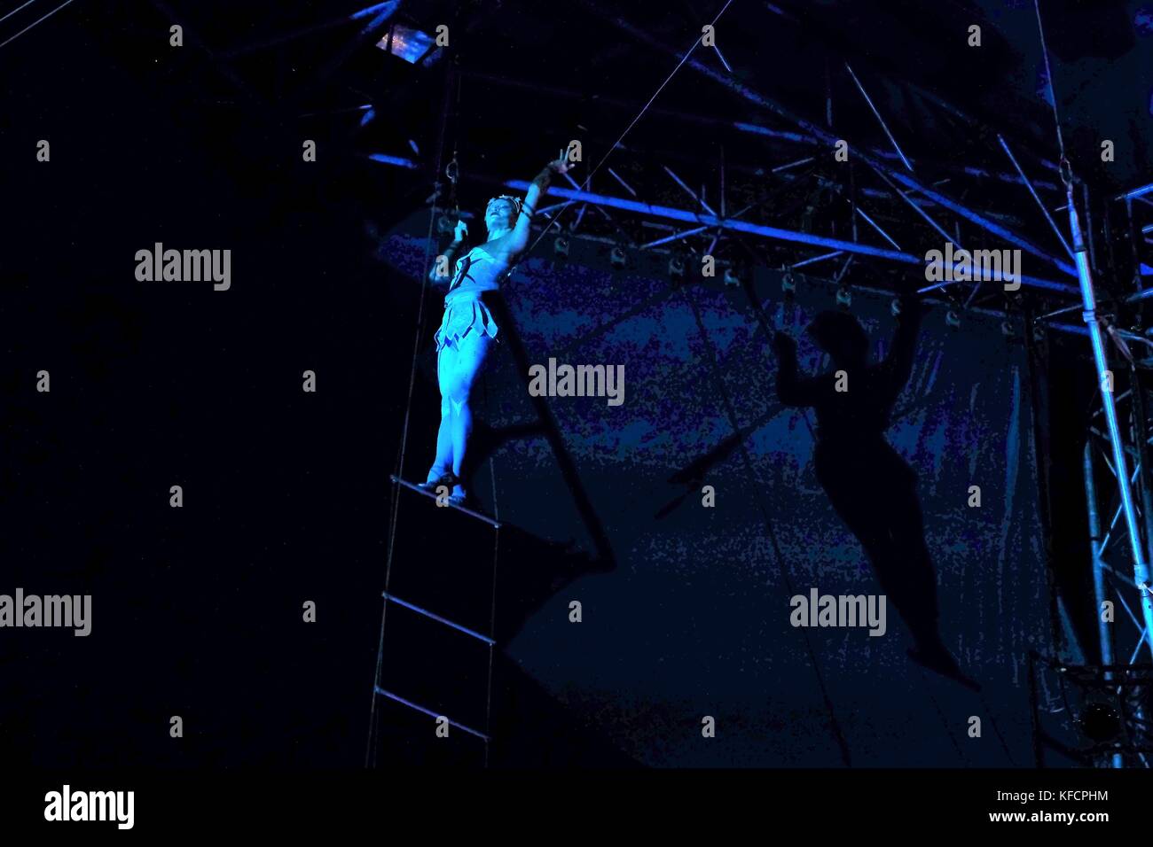 circus performers tight rope walker Stock Photo - Alamy