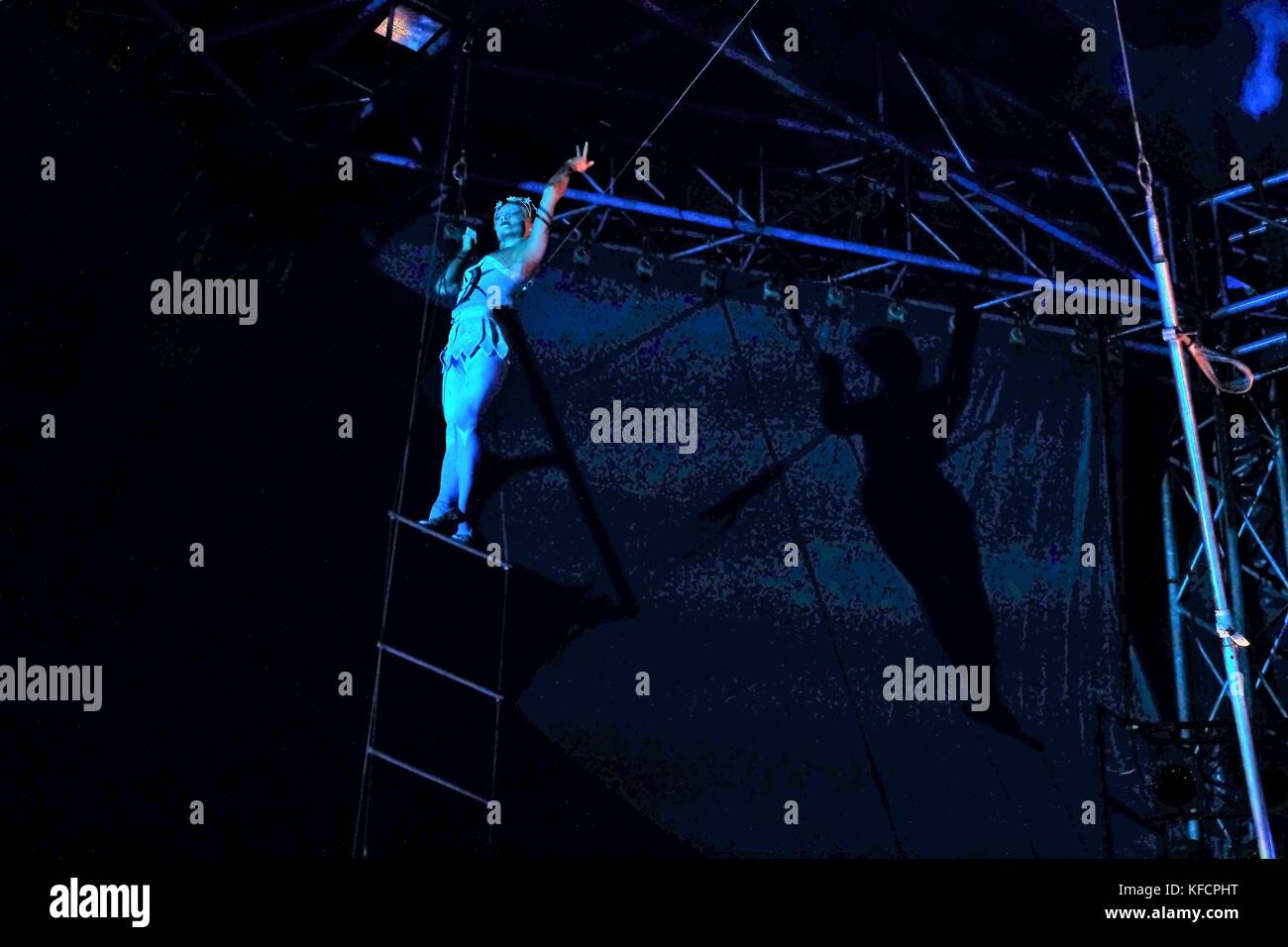 circus performers tight rope walker Stock Photo - Alamy