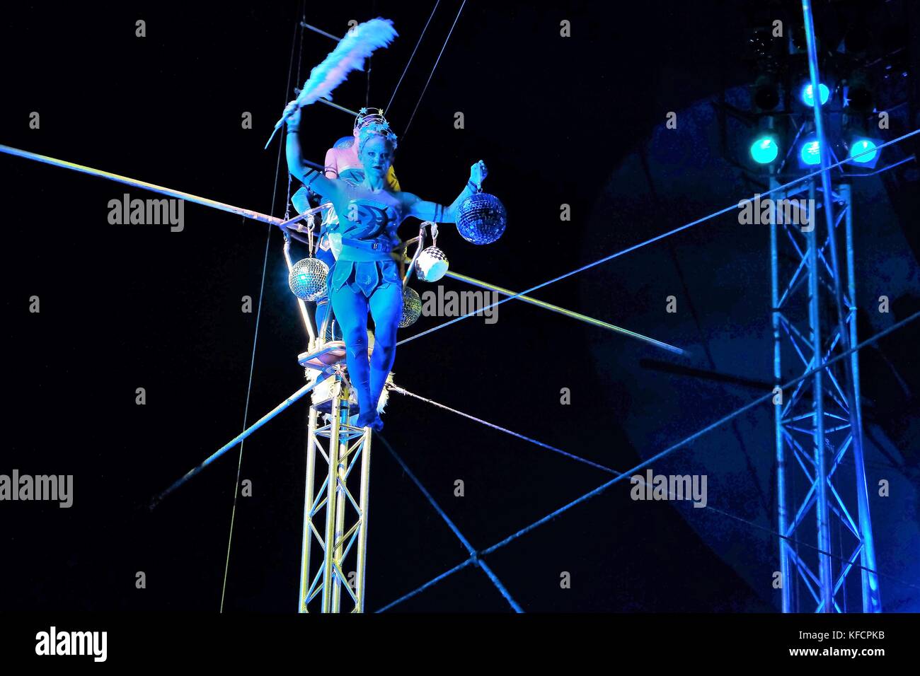 circus performers tight rope walkers Stock Photo - Alamy