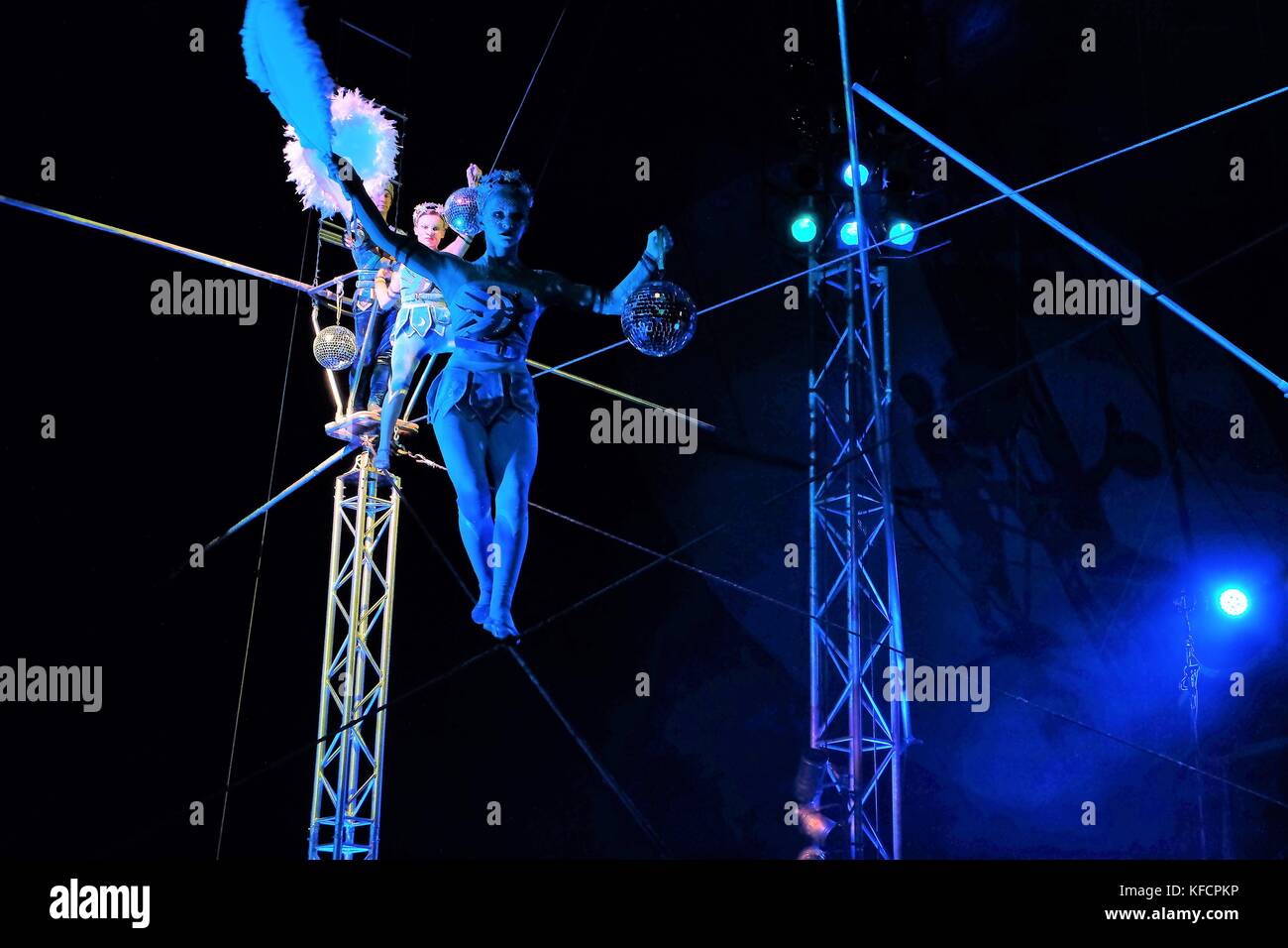 circus performers tight rope walkers Stock Photo - Alamy