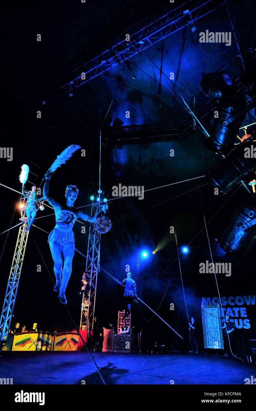 circus performers tight rope walkers Stock Photo - Alamy