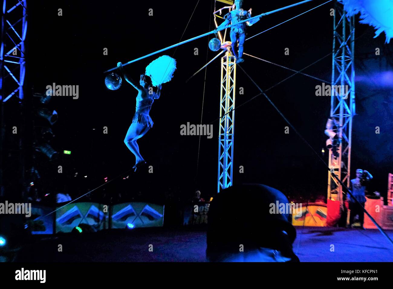 circus performers tight rope walkers Stock Photo - Alamy
