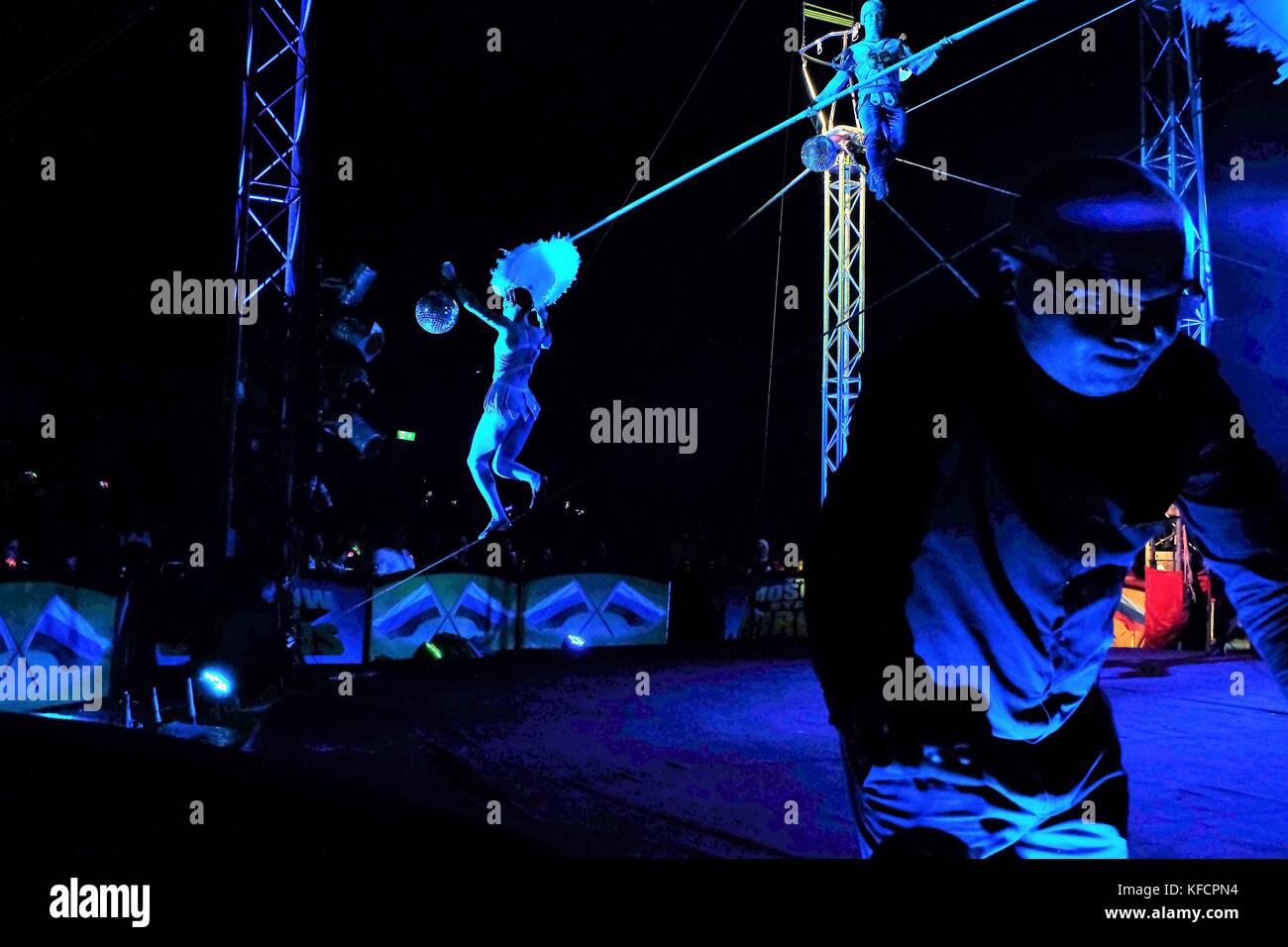 circus performers tight rope walkers Stock Photo - Alamy